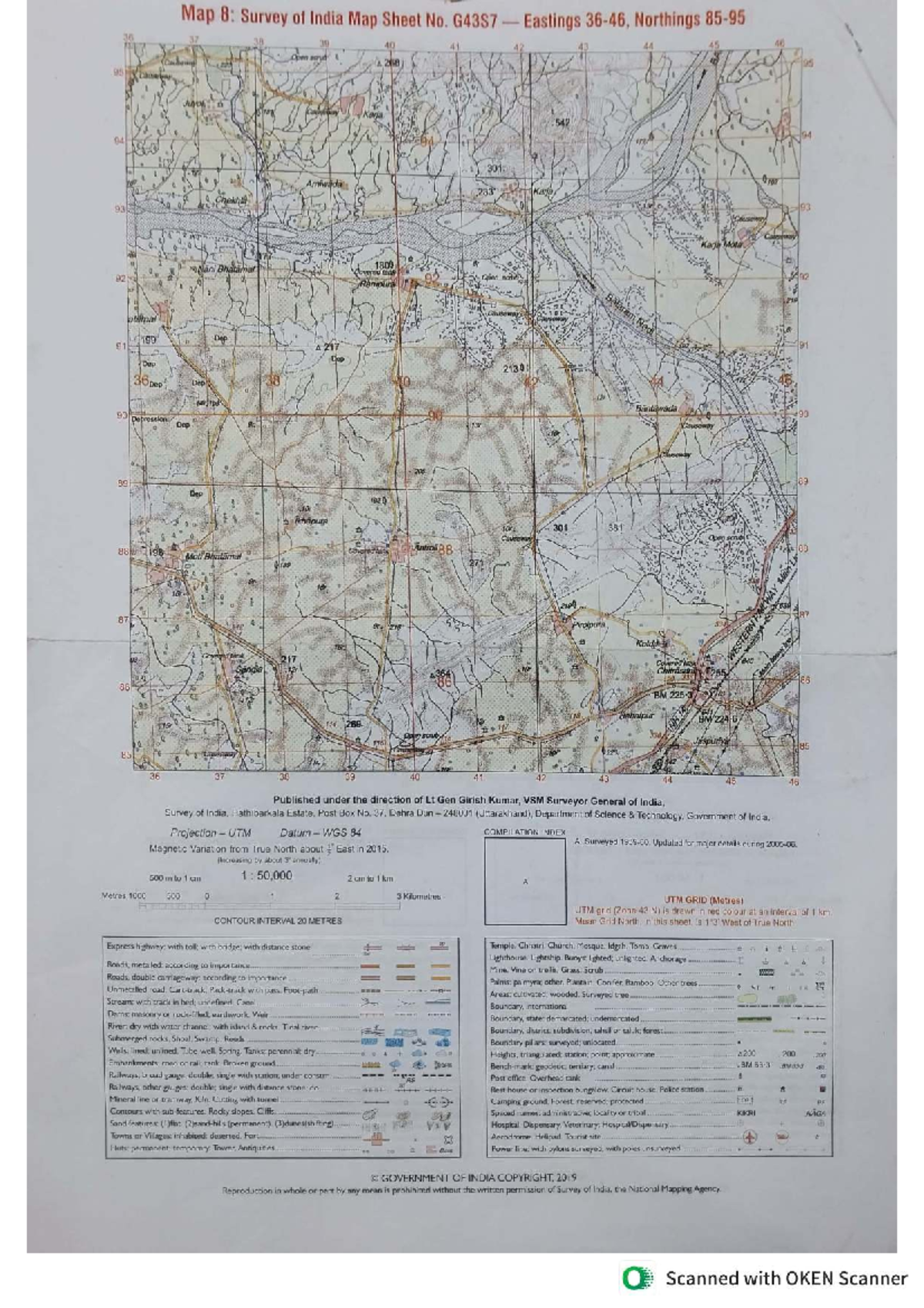 Survey of India Topo Sheet G43S7: Detailed Map Analysis - Studocu