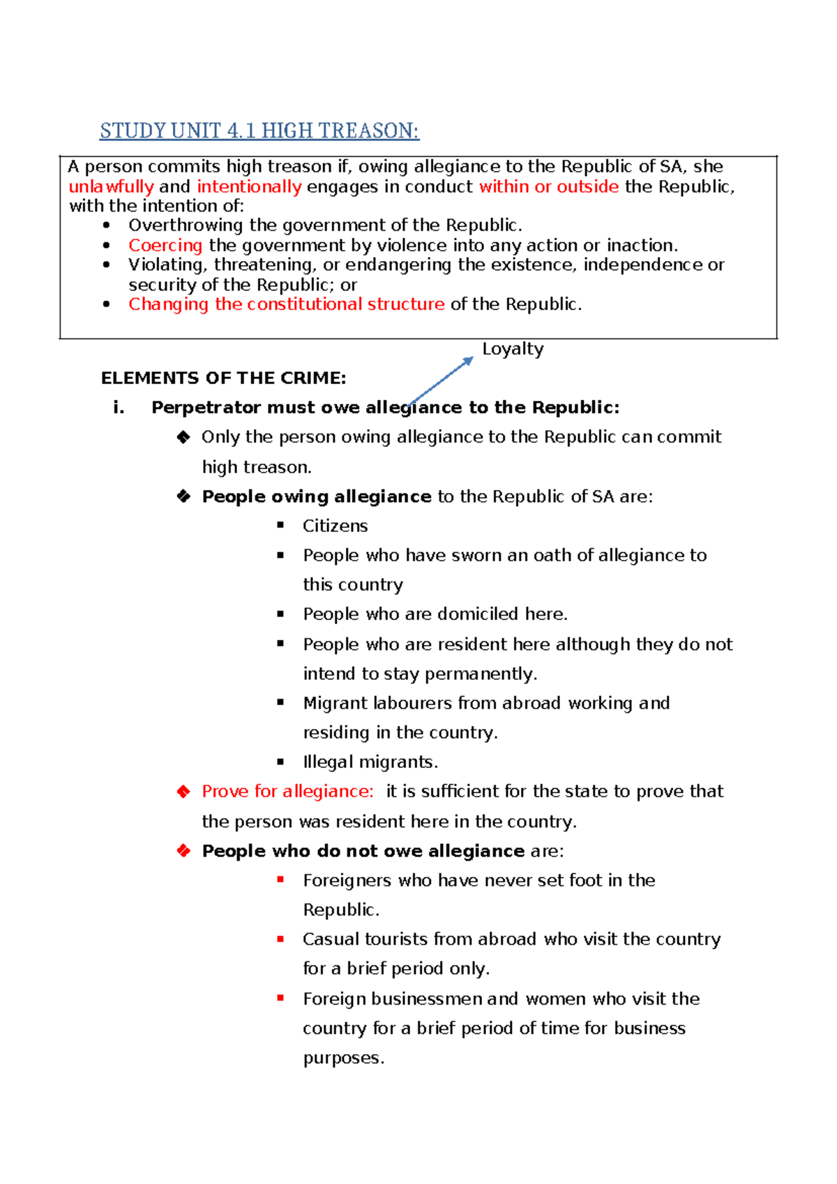 Study Unit 4: Notes on High Treason, Sedition, and Public Violence ...