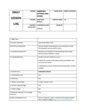 Grade 10 TLE Cookery: Types of Knives & Their Uses Daily Lesson Plan - Studocu