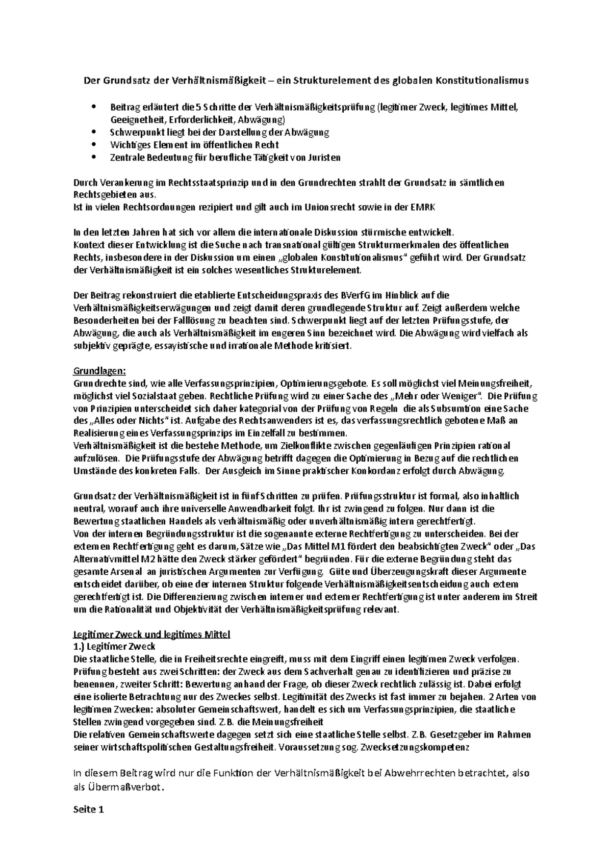 Der Grundsatz der Verhältnismäßigkeit - Ist in vielen Rechtsordnungen ...
