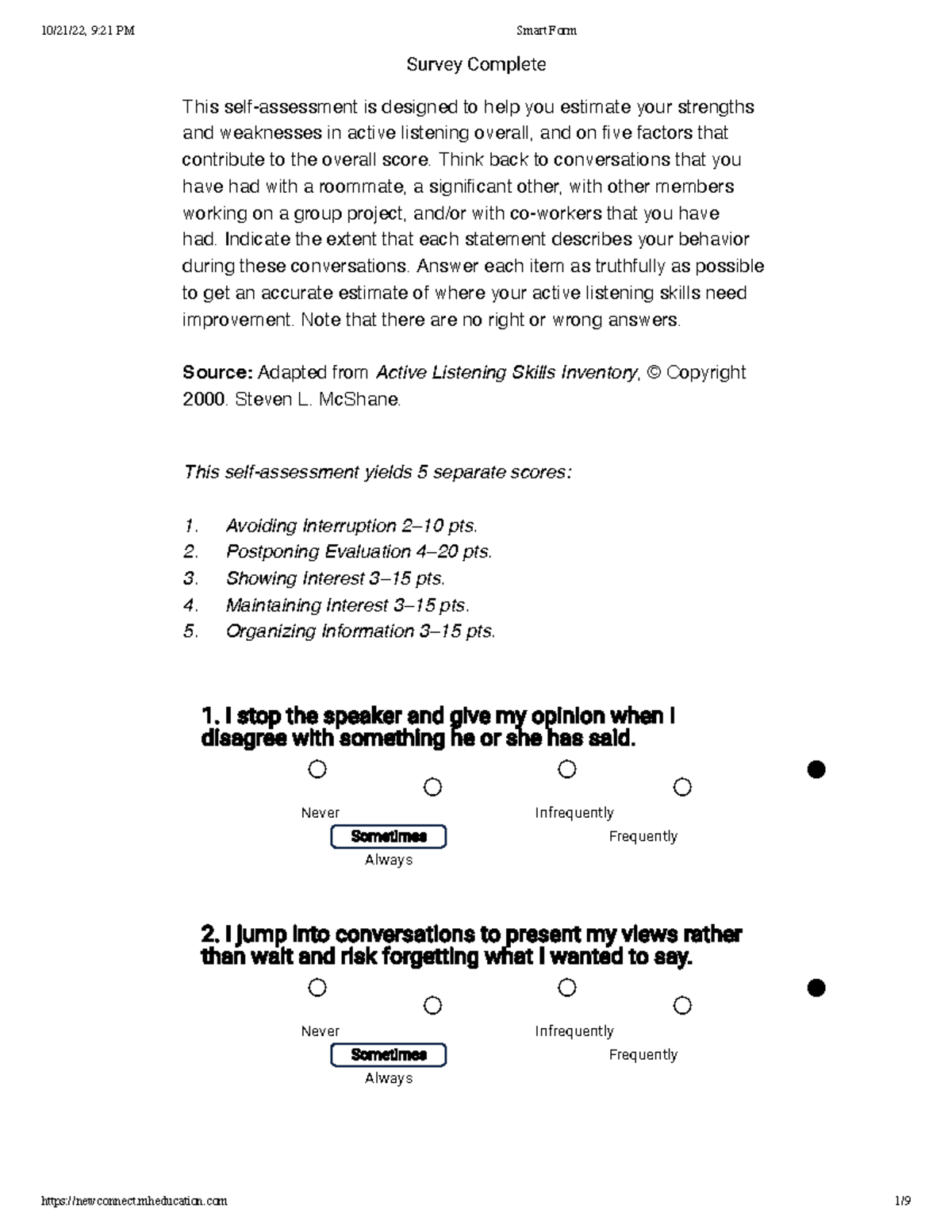 Self Assessment: Active Listening Skills Inventory (Solar Leadership ...