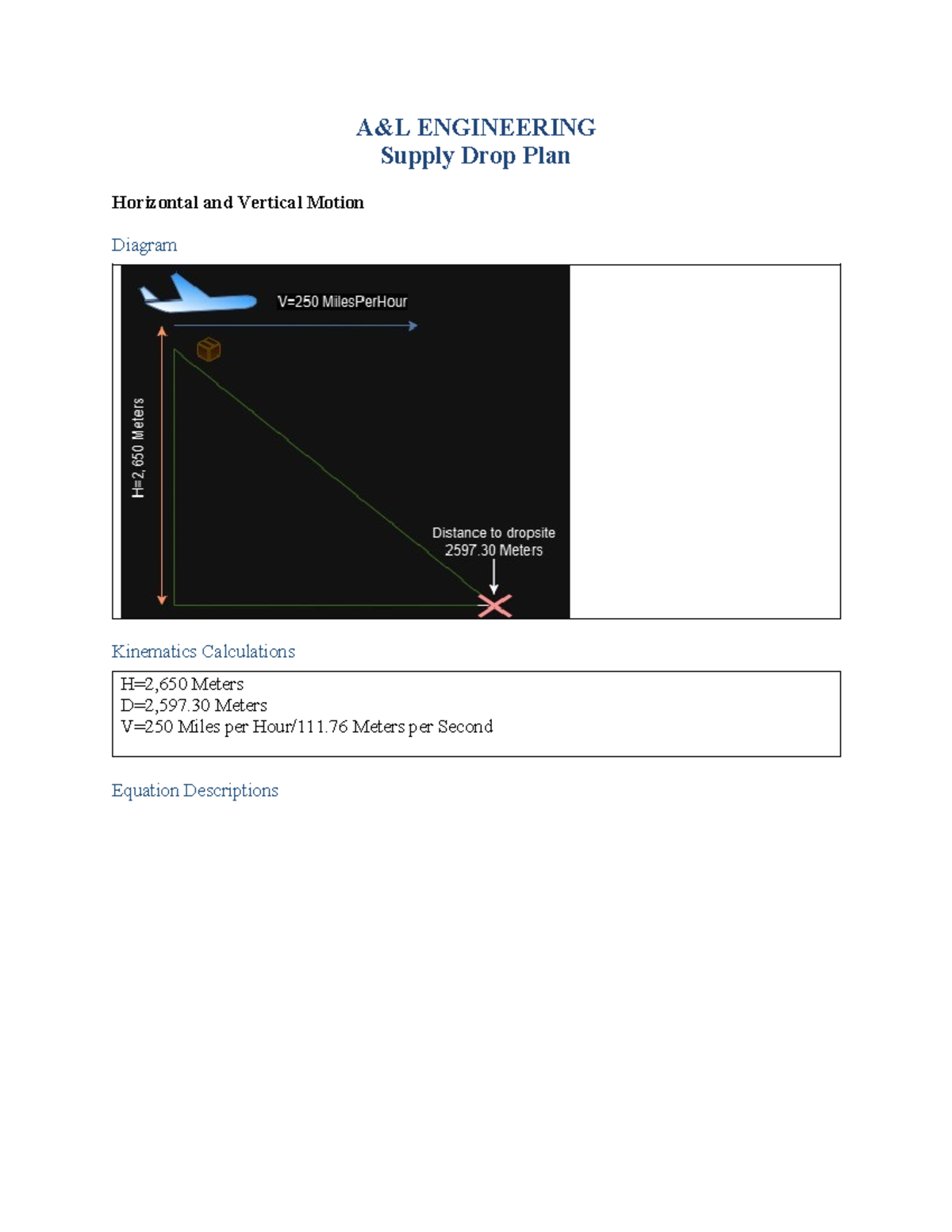 PHY 150 Project One Supply Drop Plan - A&L ENGINEERING Supply Drop Plan ...