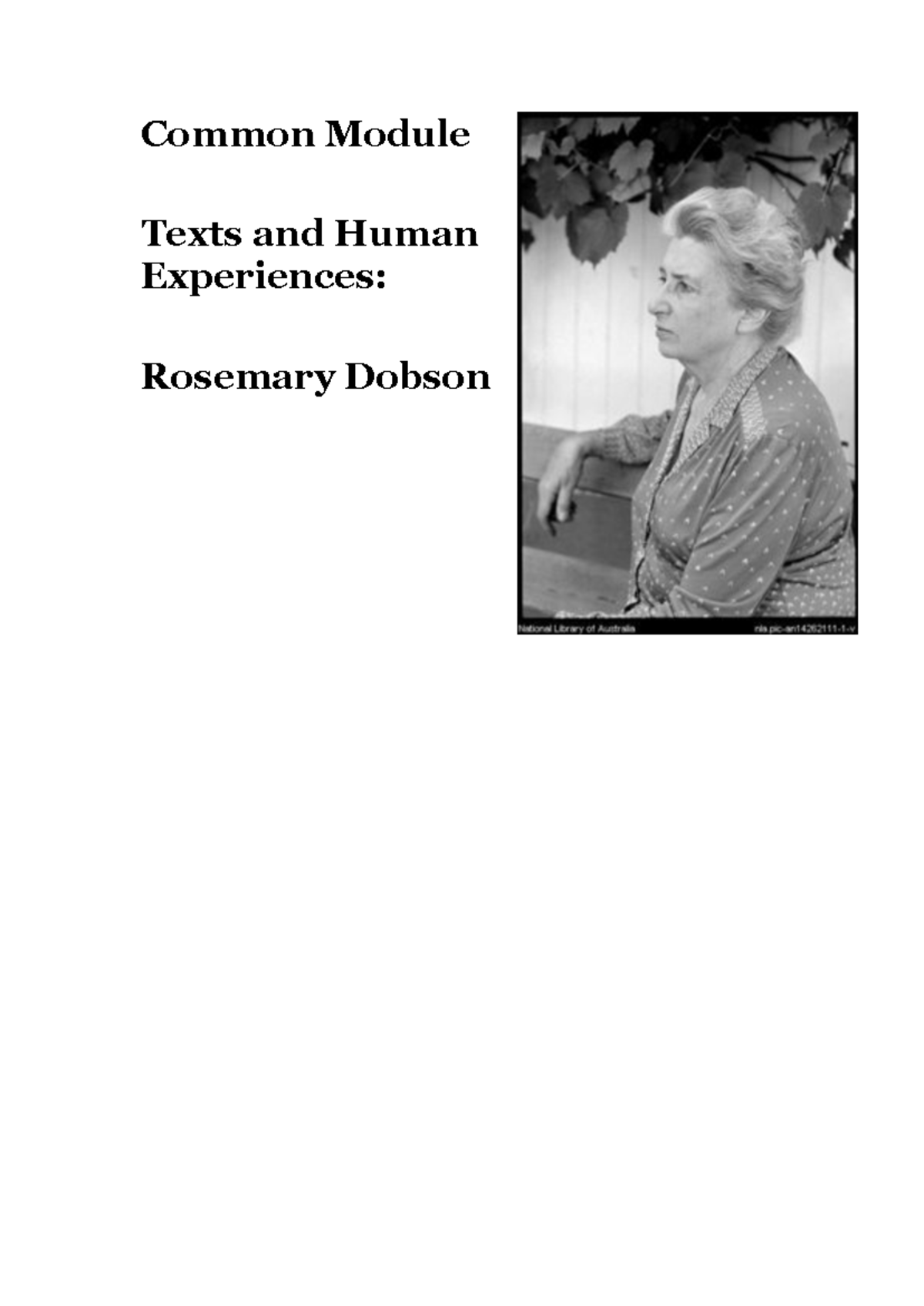 Rosemary Dobson - A list of the poems in this collection - Common ...