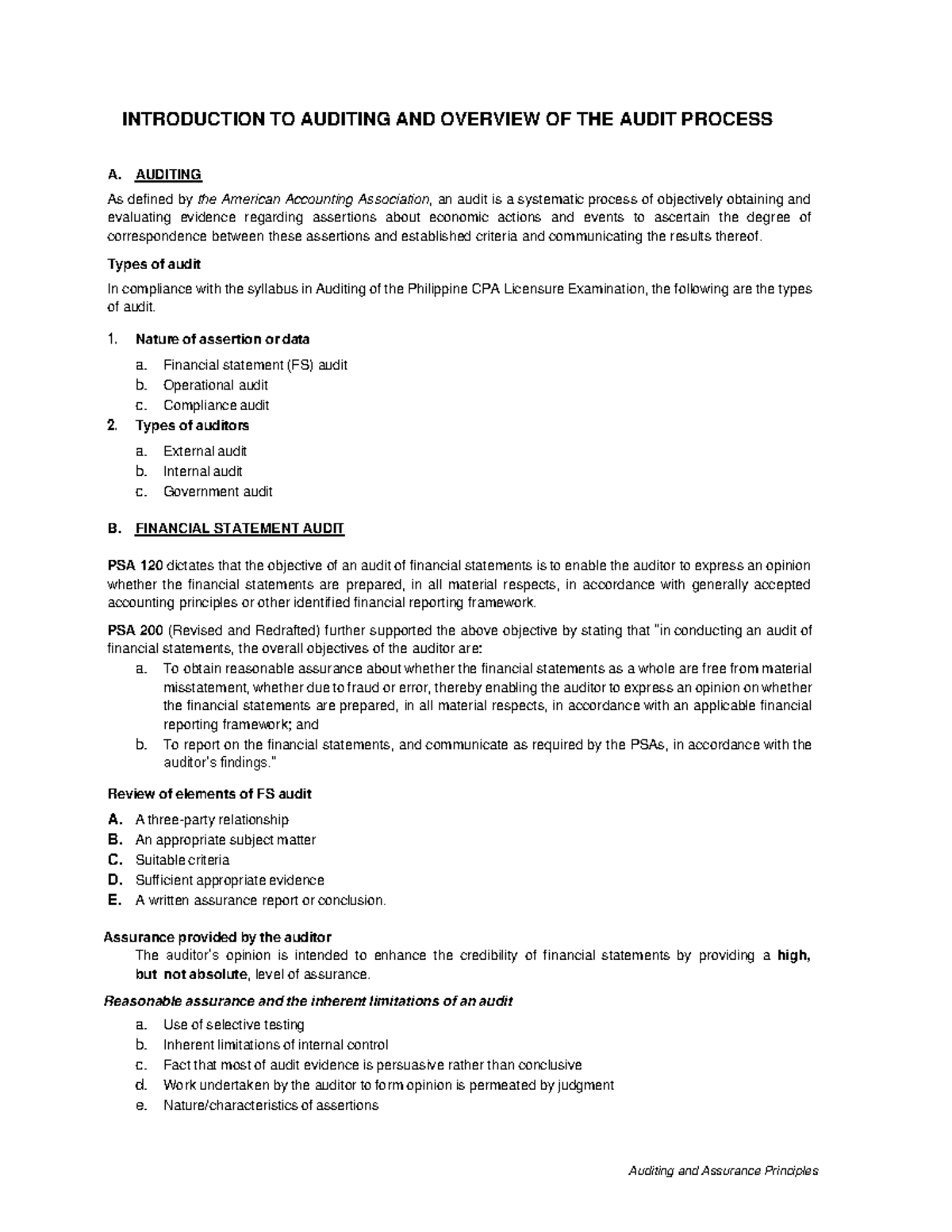Introduction to Auditing: Overview of the Audit Process (ACCT 101) - Studocu