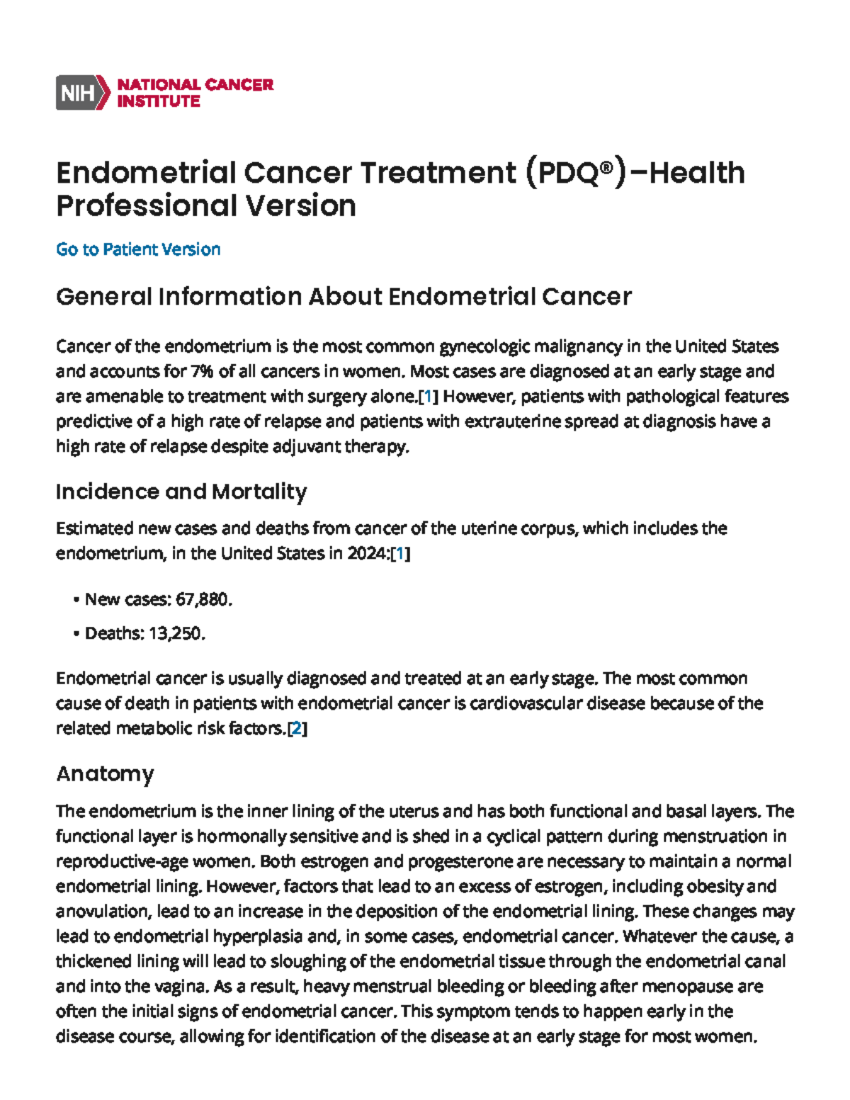Endometrial Cancer Treatment (PDQ®) - NCI - Endometrial Cancer Treatment (PDQ®)–Health ...