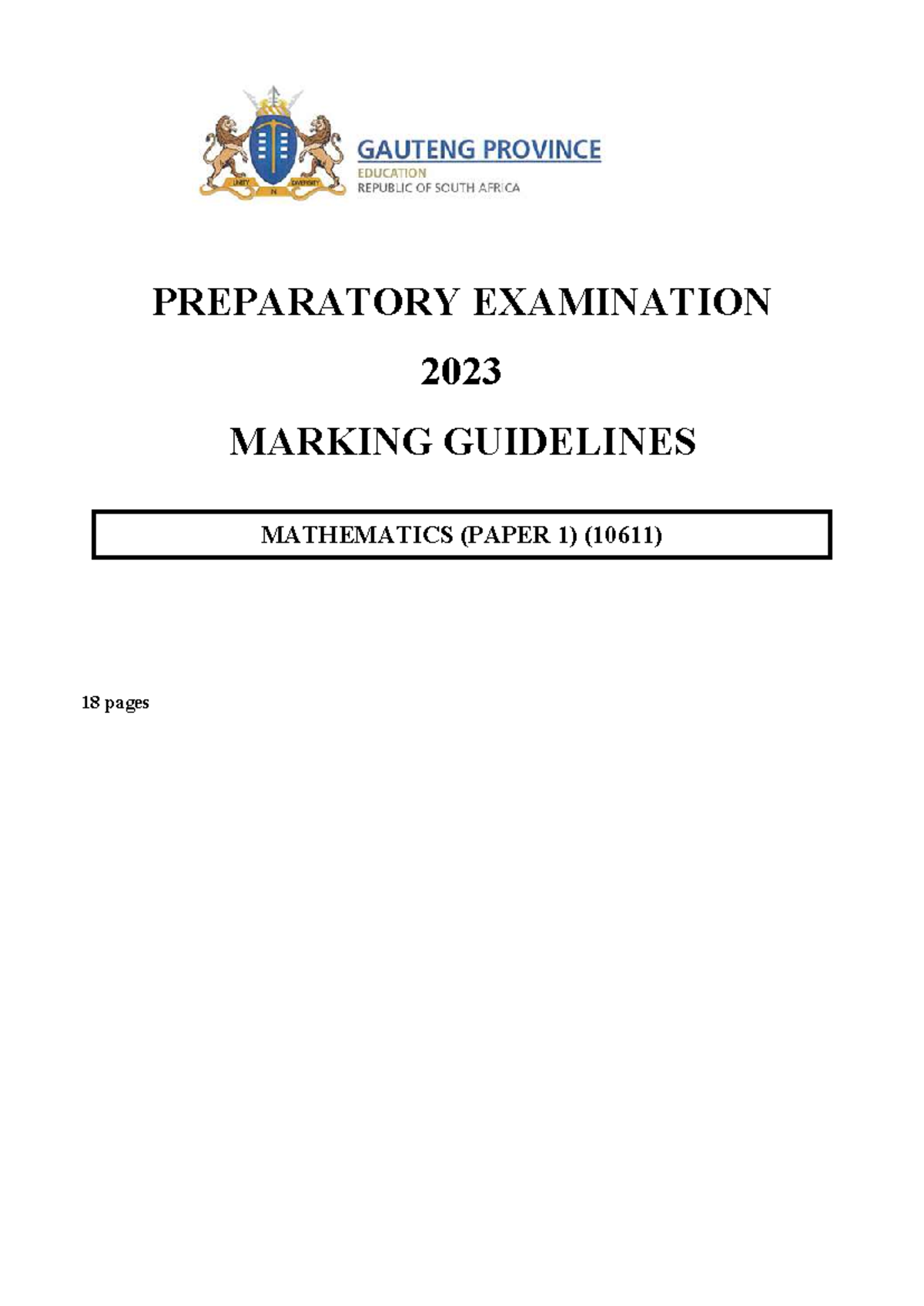 2023 GP Mathematics P1 Prep Exam Marking Guidelines (10611) - Studocu