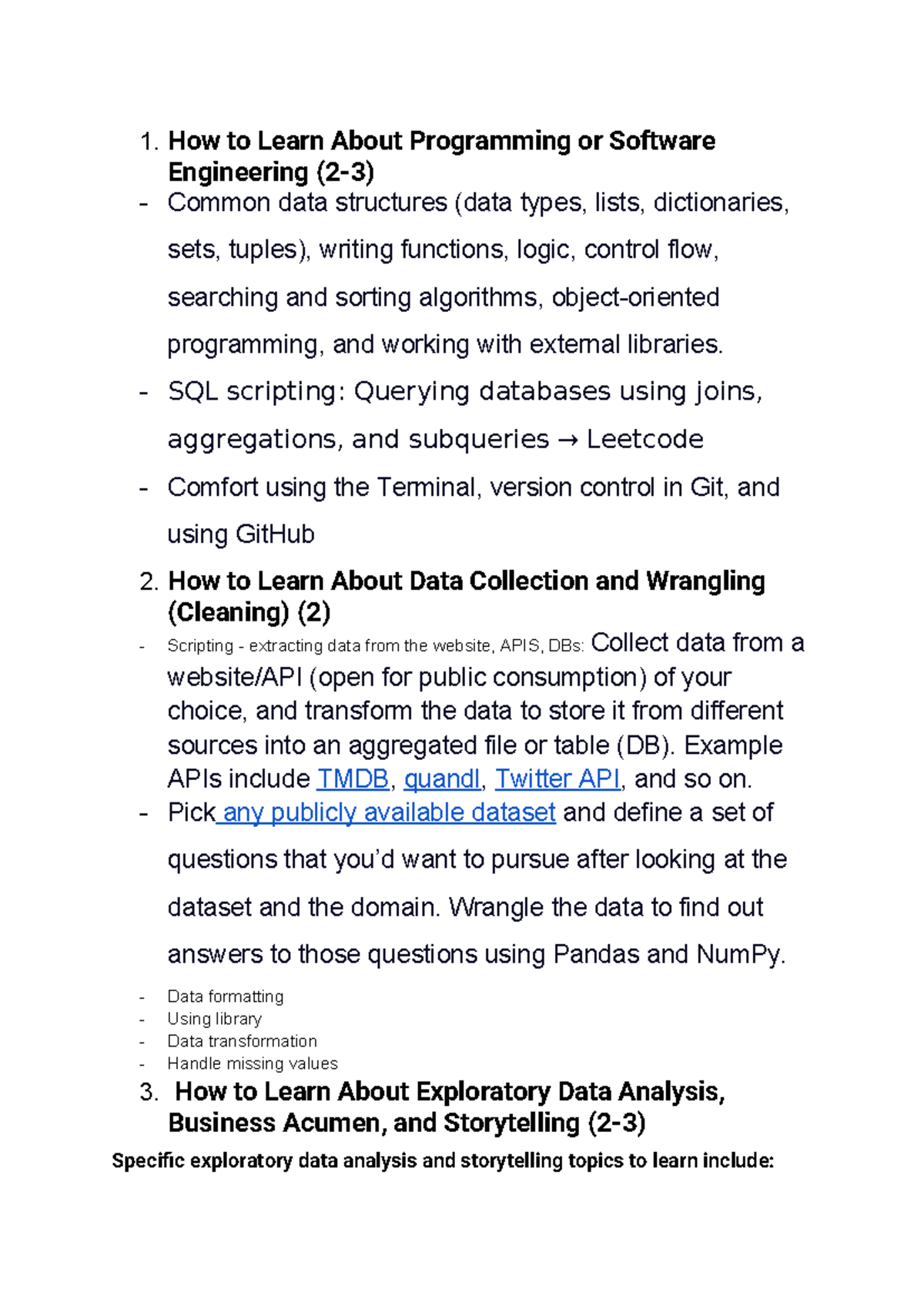 Roadmap for Programming & Data Analysis (vsrv) - Studocu