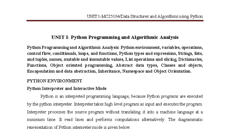 Unit 1 Notes on Structures and Algorithms in Python (MC25104) - Studocu