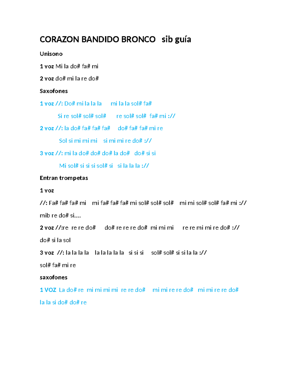 Corazón Bandido Bronco - Guía de Saxofones y Trompetas - Studocu