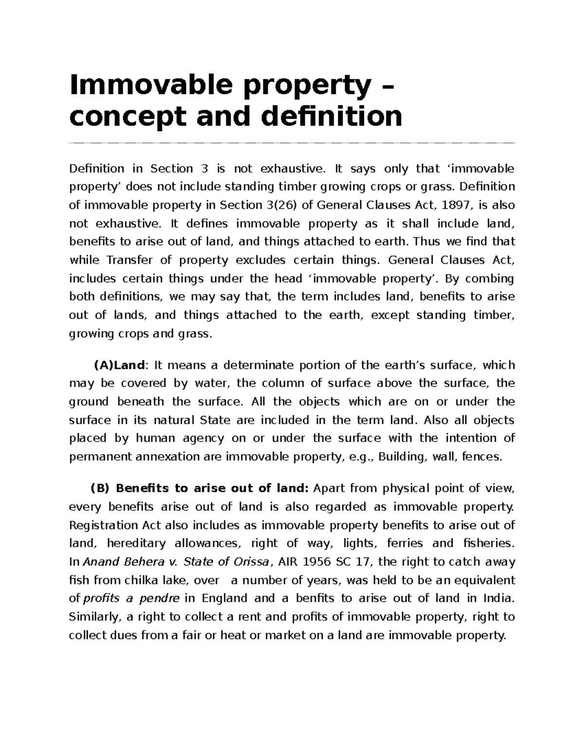 CH-2 Immovable property – concept and definition - Immovable property ...