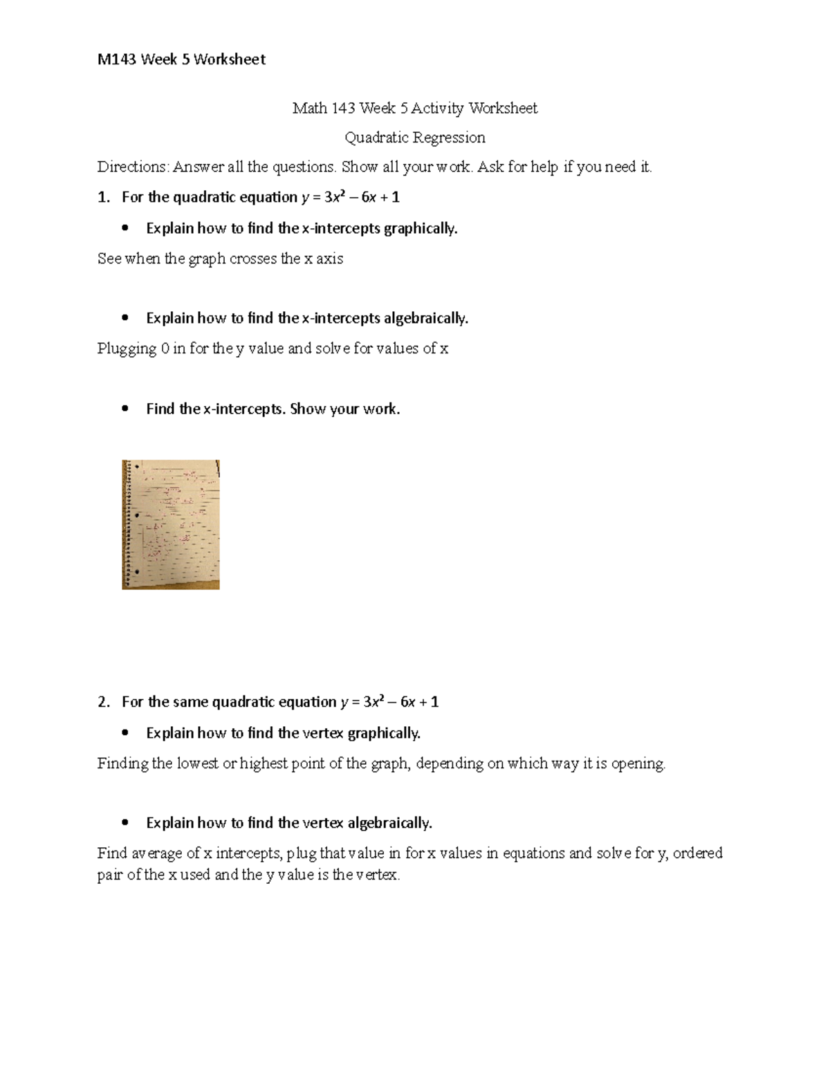 Math 143 Week 5 Quadratic Regression Desmos Activity Worksheet - Studocu