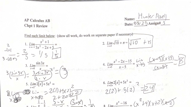AP Calculus AB (Chpt 1) Limit Review & Continuity Problems - Studocu