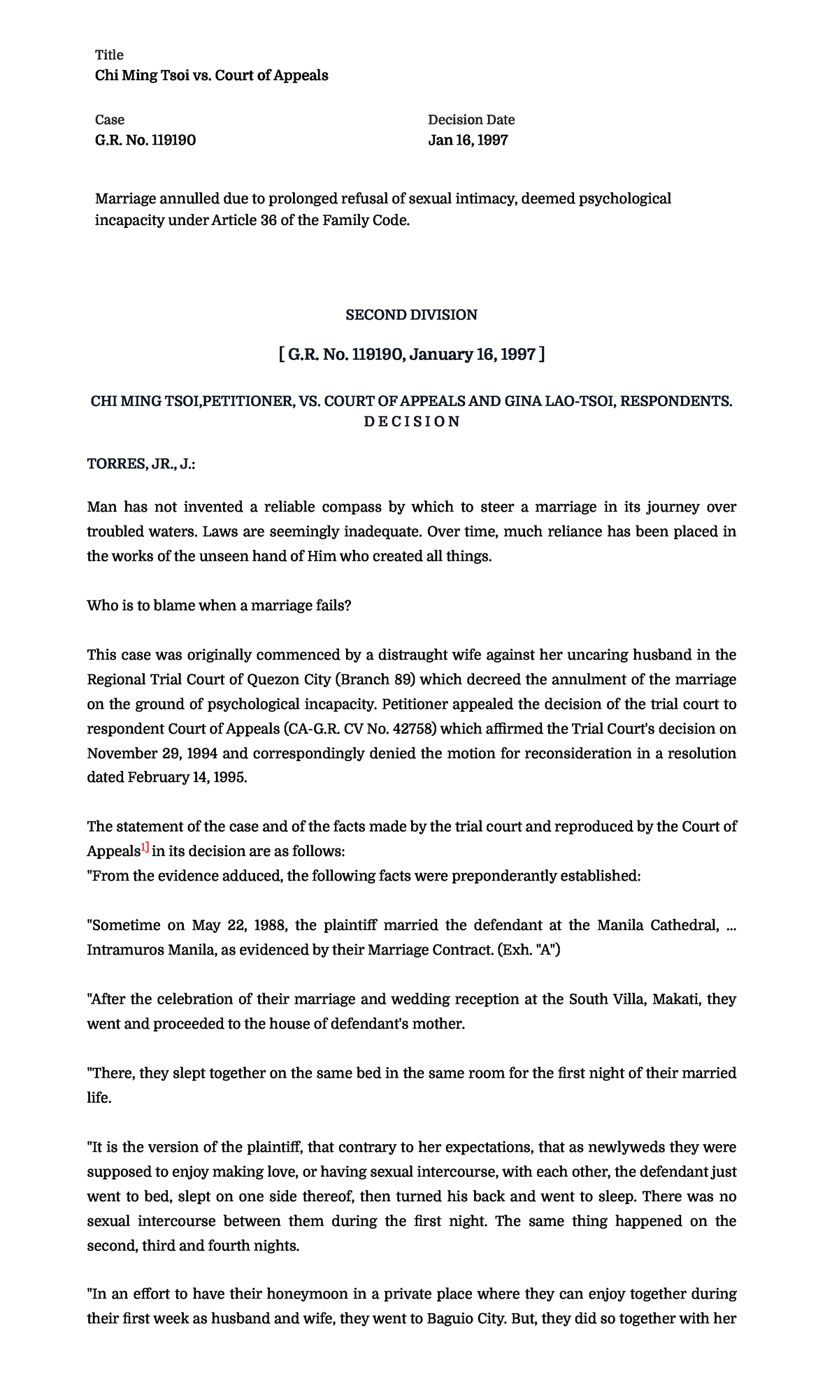 G.R. No. 119190: Case Digest on Marriage Annulment Due to Psychological ...