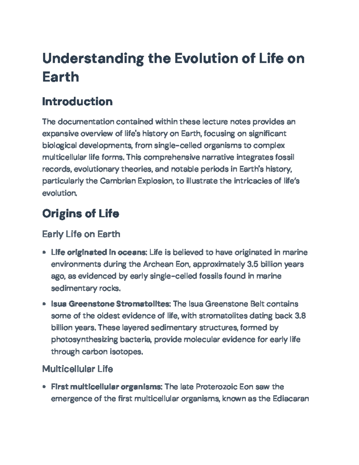 EVOL 101: Key Milestones in Life on Earth - Lecture Notes - Studocu