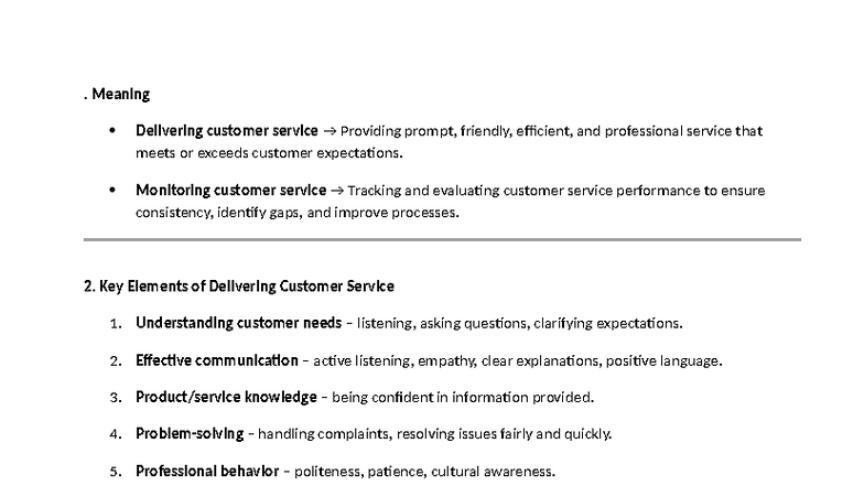 Delivering & Monitoring Customer Service: Key Elements & Tools - Studocu