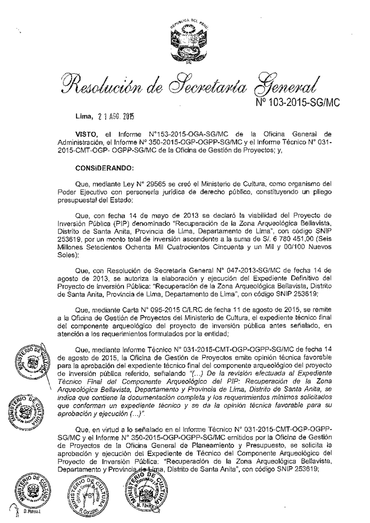 Proyecto de Investigación: Huaca Bellavista, Lima - SNIP 253619 - Studocu