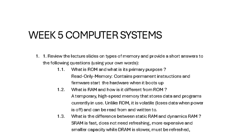 Week 5 Computer Systems 1: Memory Types and Stack Concepts - Studocu