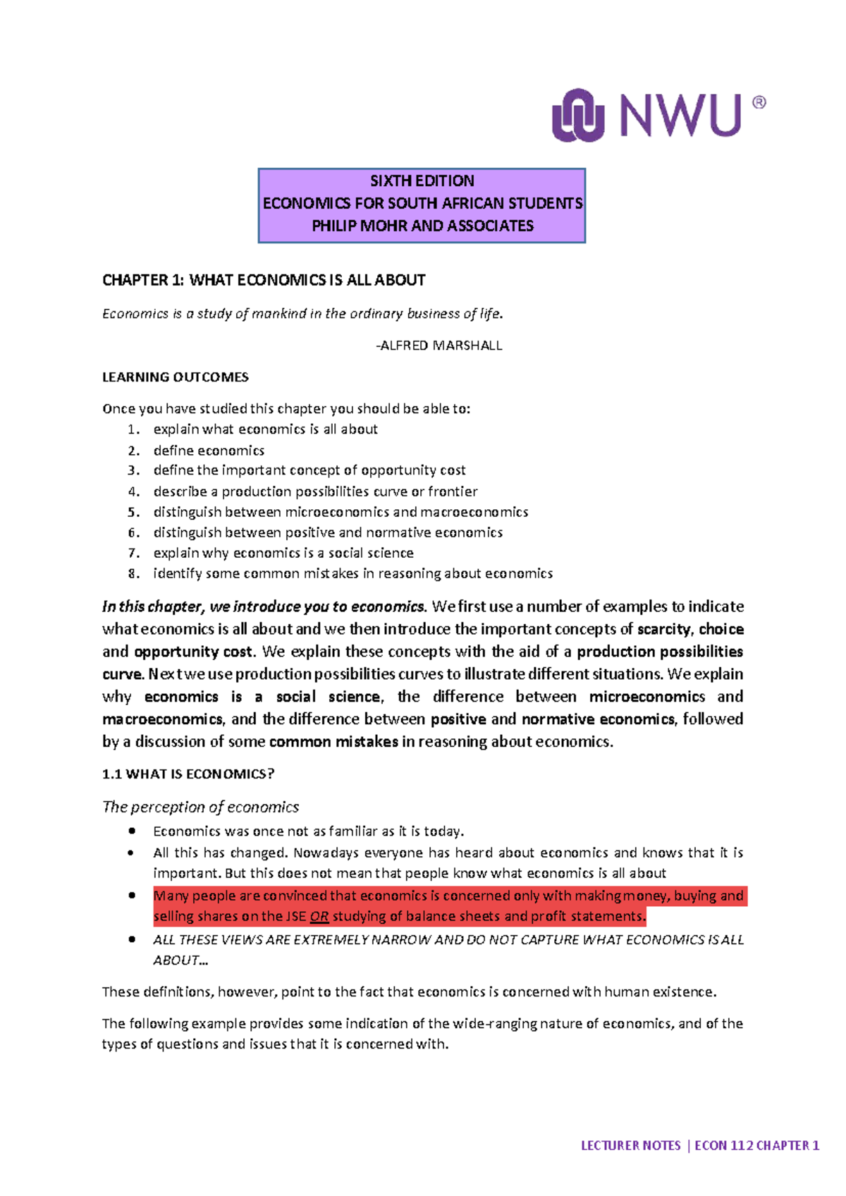 ECON 112 Chapter 1: Introduction to Economics and Key Concepts - Studocu