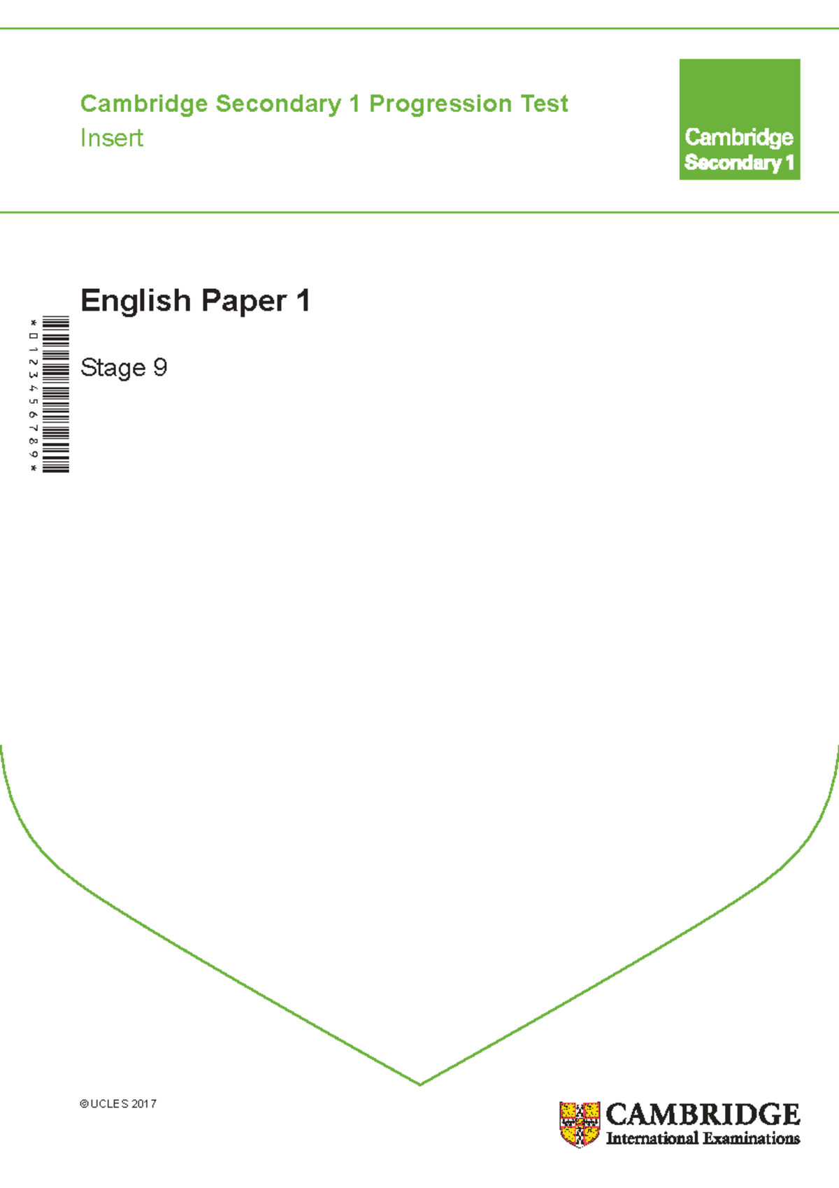 Cambridge Secondary 1 Progression Test: English Paper 1 Stage 9 Reading ...