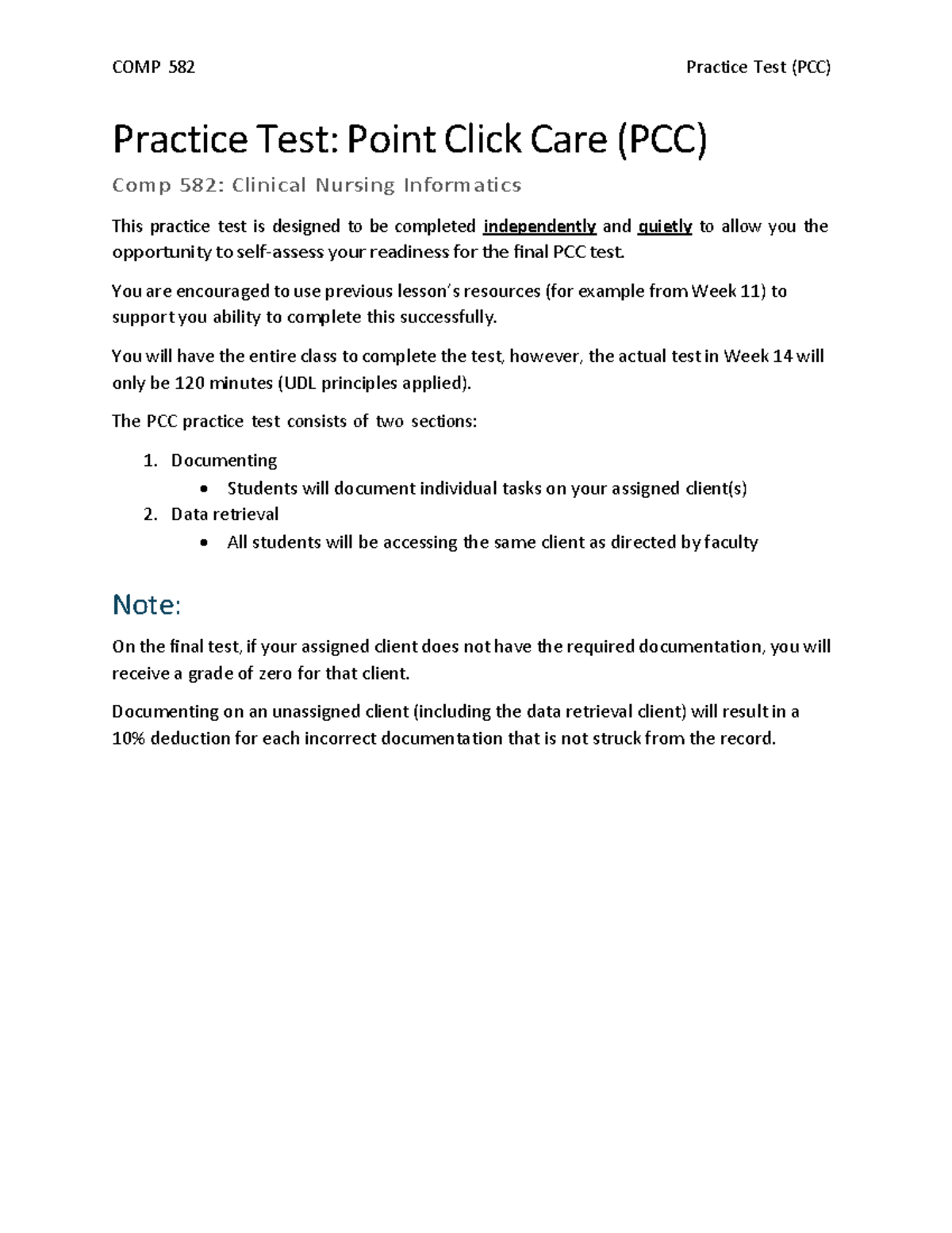 COMP 582 Final Exam Practice Test: PointClickCare (PCC) - Studocu