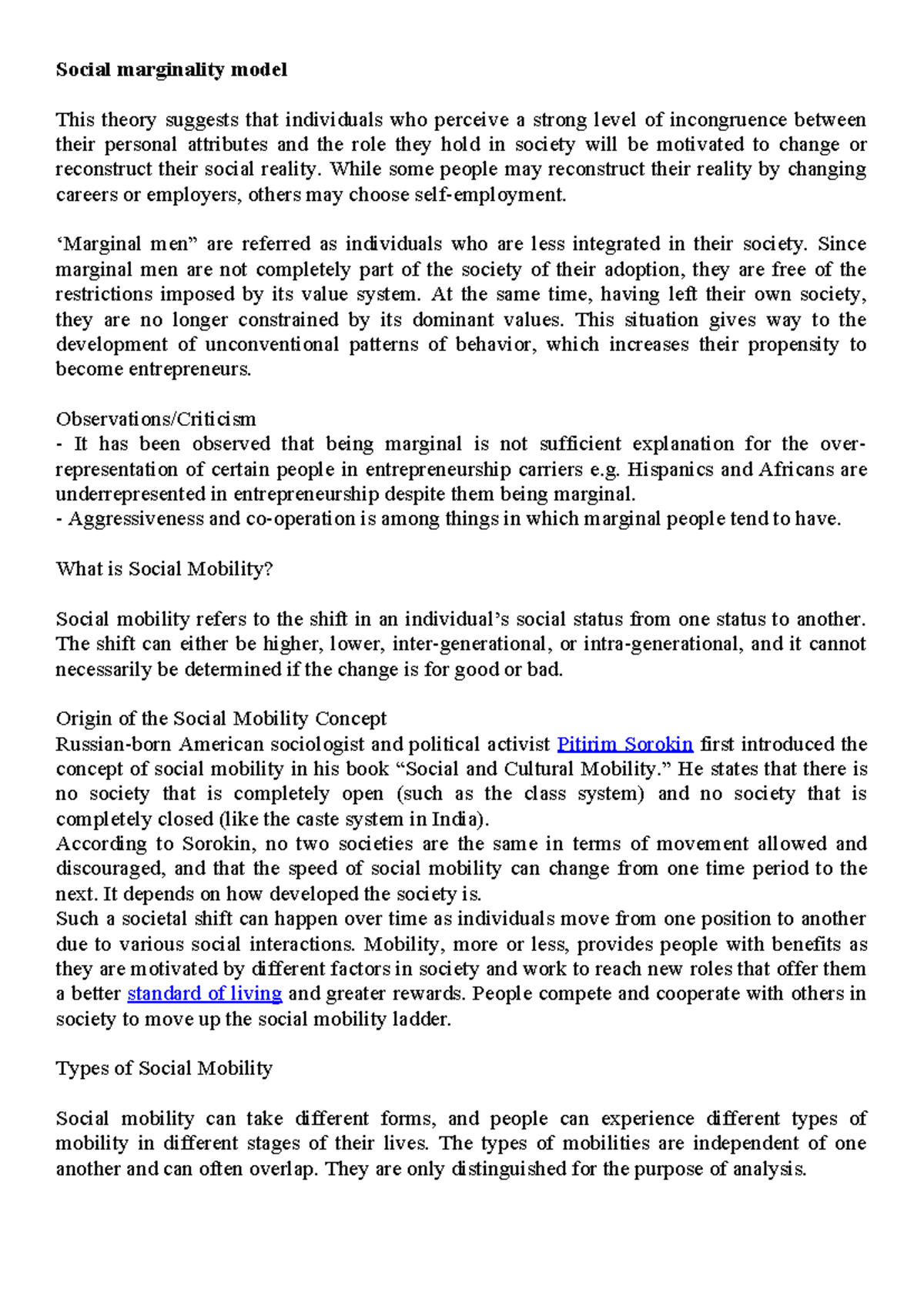 Social Marginality Model and Social Mobility Concepts - Studocu