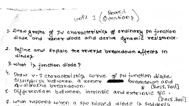 EDC 7VT 2015: Unit 1 Diode Characteristics & Analysis Questions - Studocu