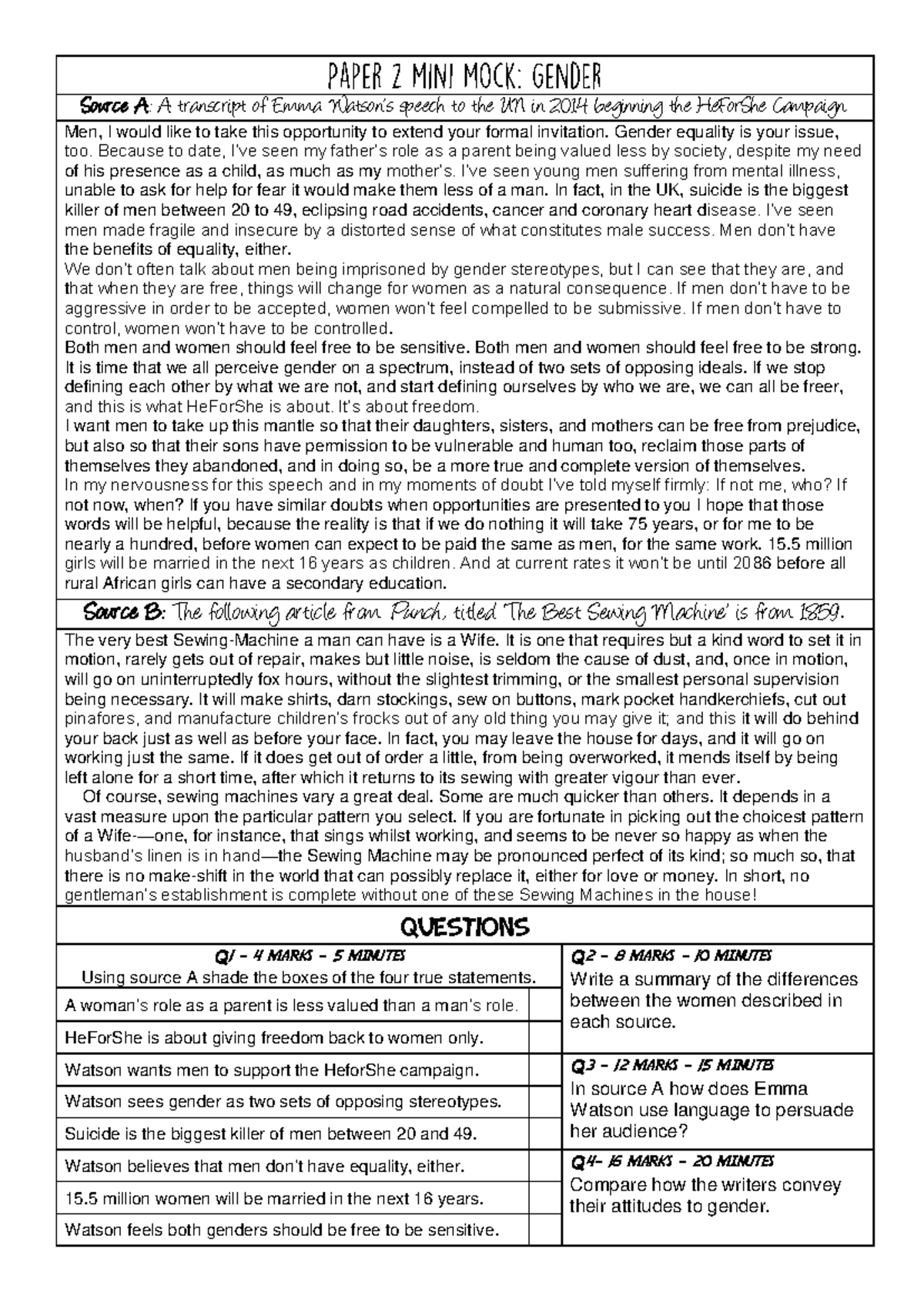 Paper 2 Mini Mocks Analysis: Gender Inequality and Prison Life - Studocu