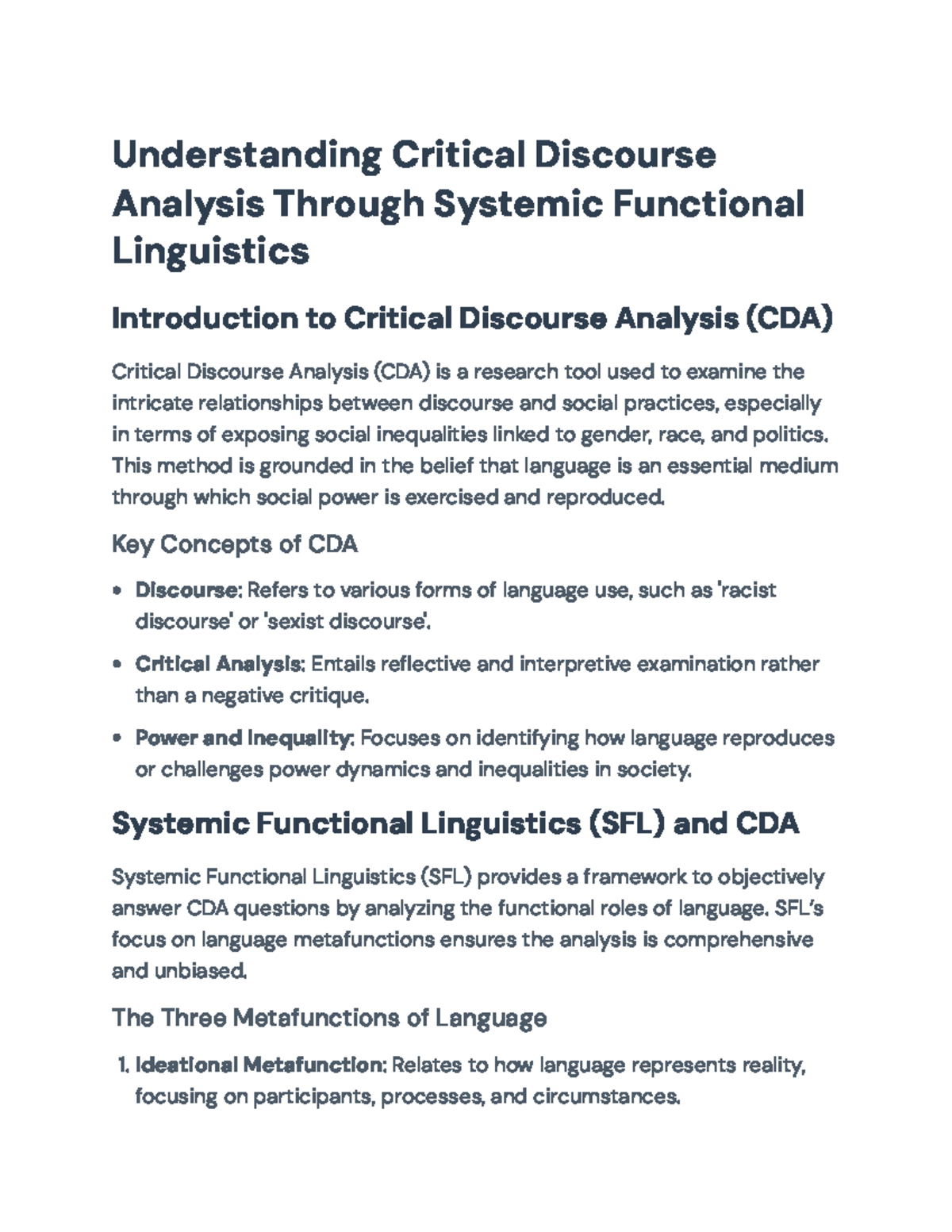 Critical Discourse Analysis via Systemic Functional Linguistics (CDA ...