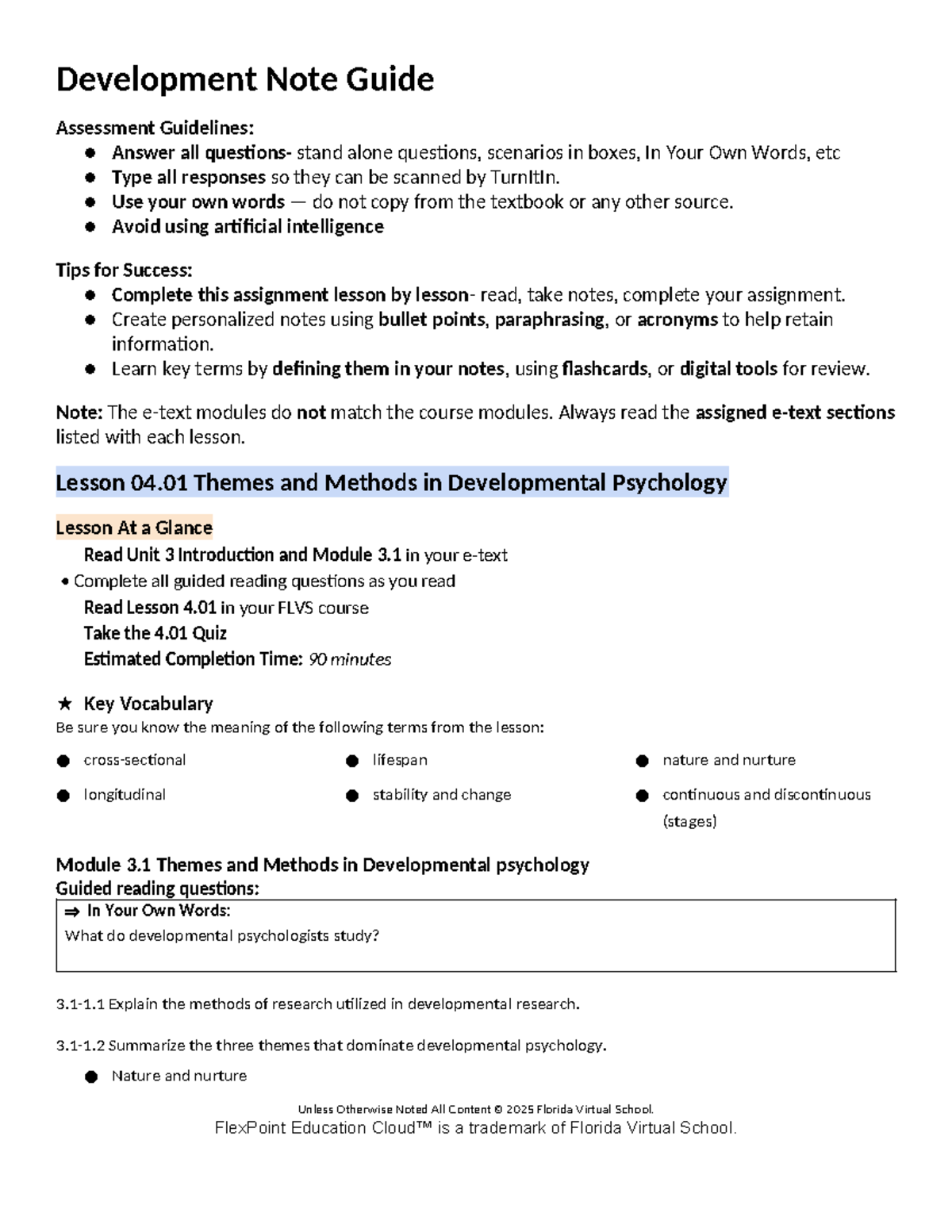 Module 4 Development Note Guide: Key Themes in Developmental Psychology ...