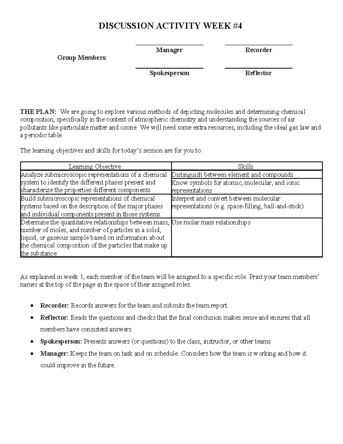 Discussion Worksheet Week 4: Exploring Molecular Composition in ...