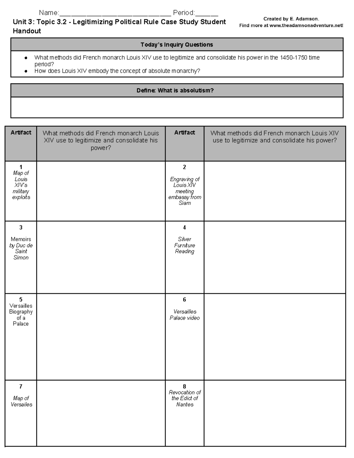 Copy of Unit 3 Legitimizing Political Rule (Student Handout) - Name