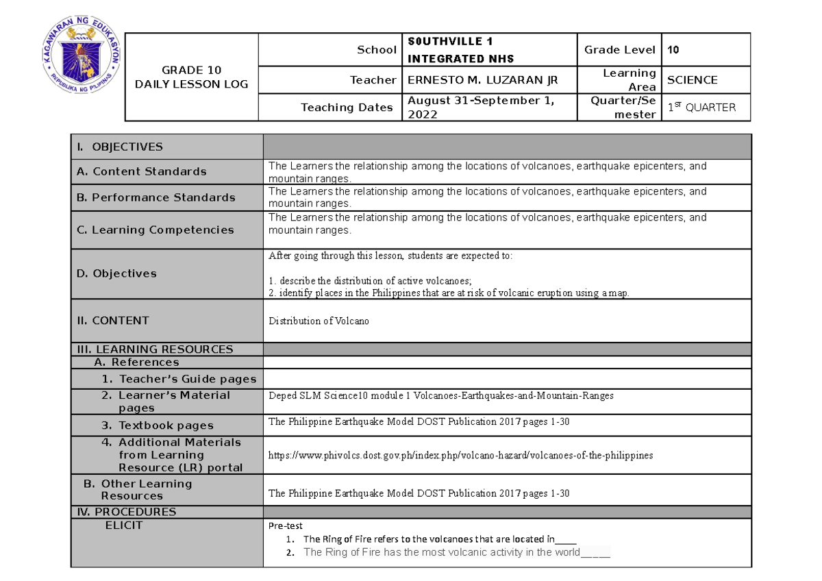 Dll template - READING - GRADE 10 DAILY LESSON LOG School S0UTHVILLE 1 ...