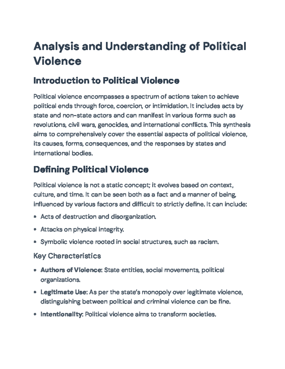 Analysis and Understanding of Political Violence: Causes and Forms ...