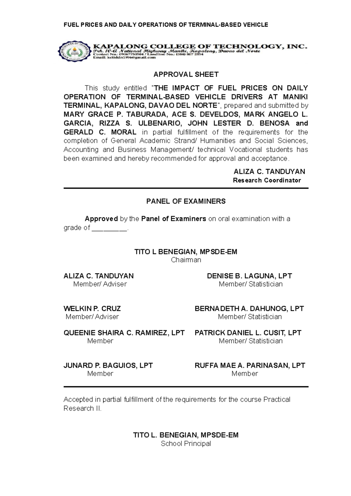 Impact of Fuel Prices on Daily Operations of Vehicle Drivers at Maniki ...