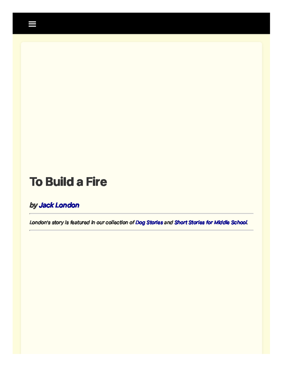 To Build a Fire - Jack London's Short Story Analysis for MS - Studocu