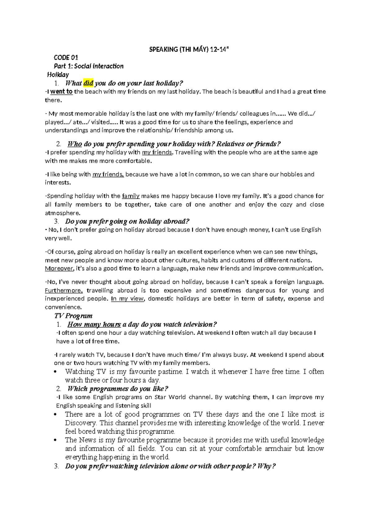 CODE 01 Speaking Practice: Social Interaction and Discussion Topics ...