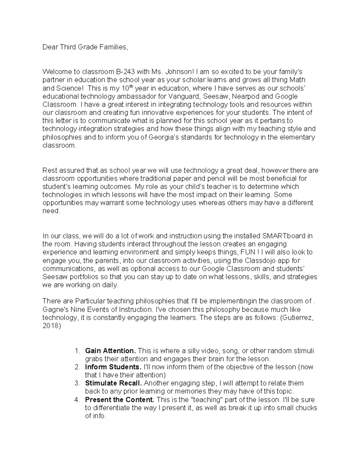 D173 Task 3 - Letter to Parents - Dear Third Grade Families, Welcome to ...