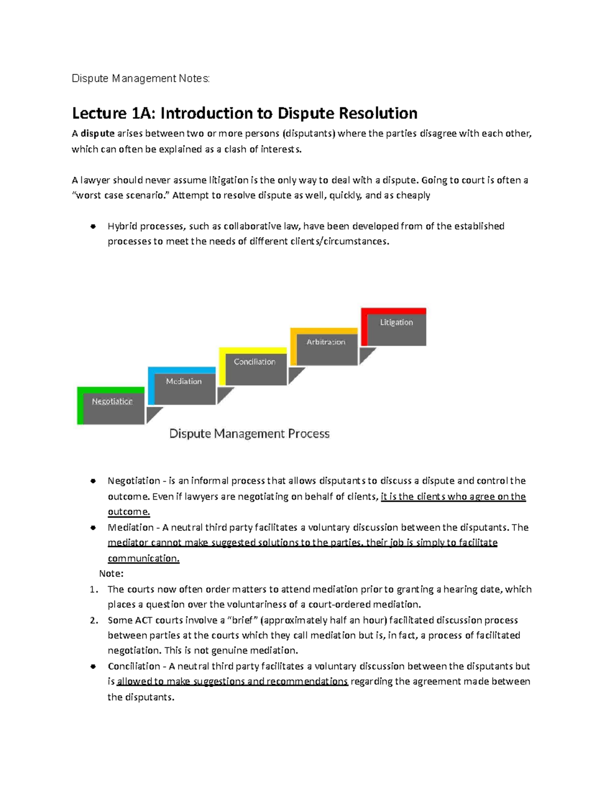 Dispute Management Notes: Lecture 1A & 2A on Resolution Techniques ...