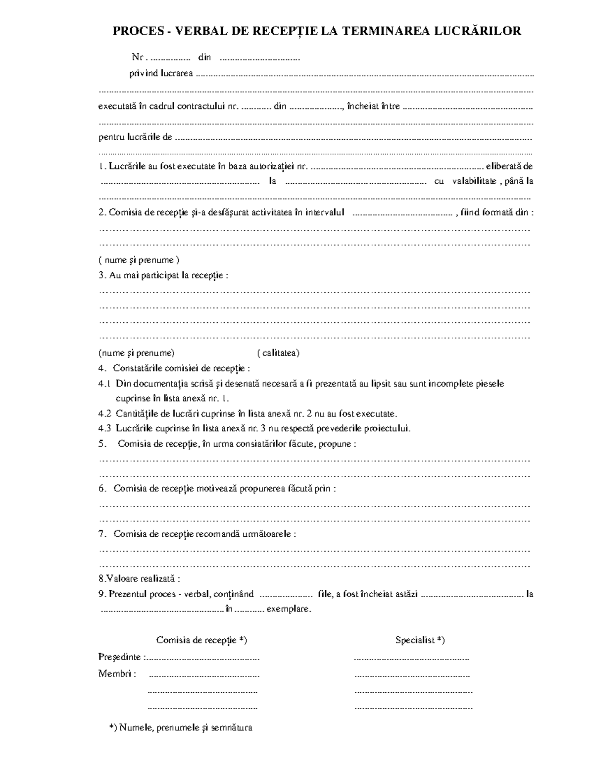 Proces Verbal de Recepție după Finalizarea Lucrărilor - Studocu