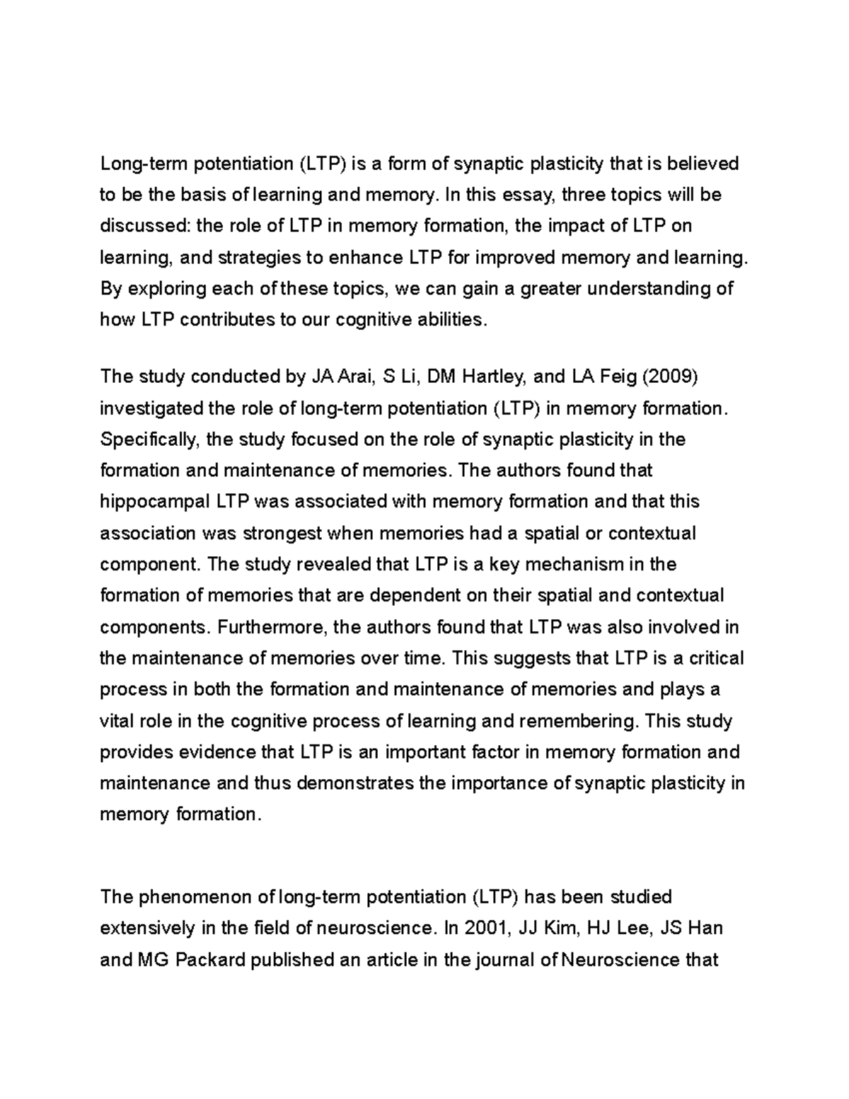 LTP and Its Role in Learning & Memory Formation - A Comprehensive Study ...