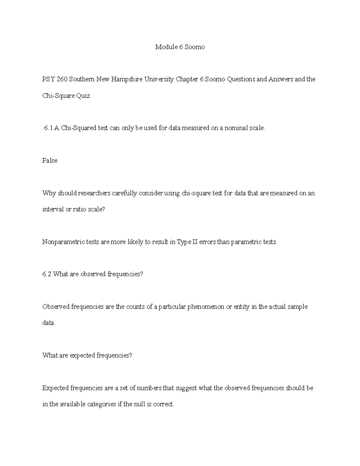 PSY 260 Module 6 Soomo Questions & Chi-Square Quiz Answers - Studocu