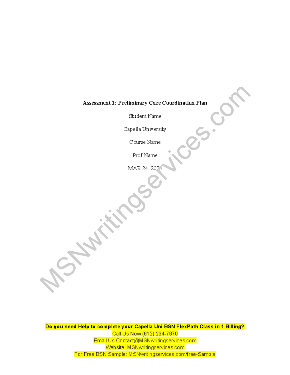 Nurs FPX 4050 Final Exam: Preliminary Care Coordination Plan - Studocu