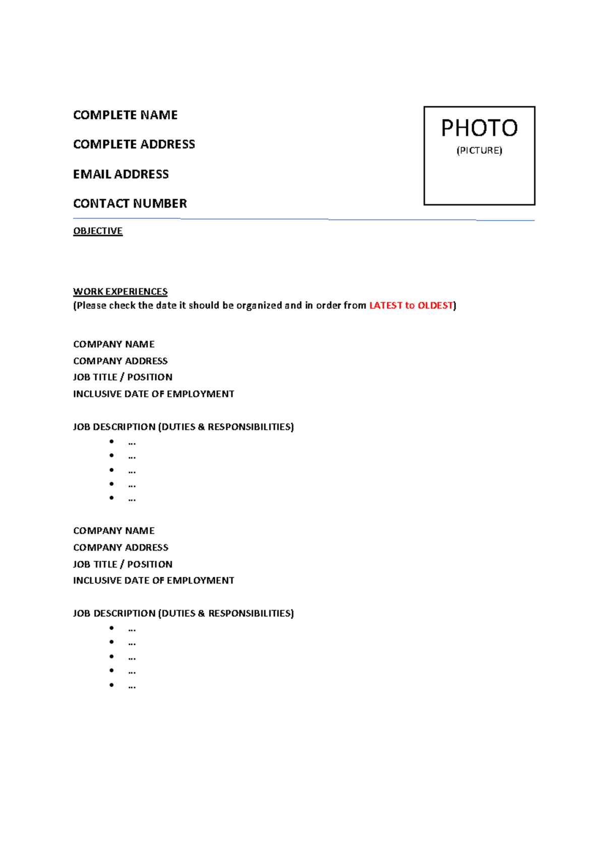 Resume Template (Juan Dela Cruz) - Professional Format Guide - Studocu
