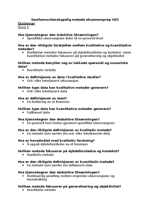 Kvantitativ metode - Kort oppsummering - Kvantitativ - Studocu