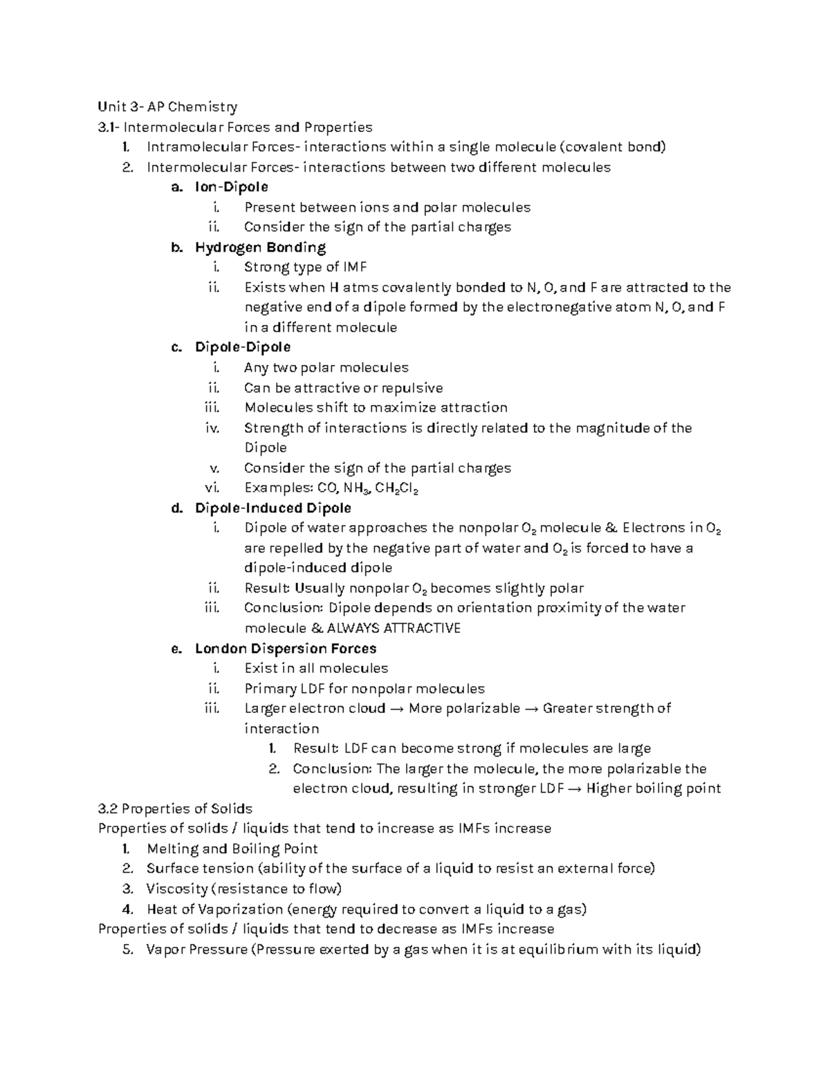 Unit 3 Review - Intermolecular Forces & Properties - AP Chem - Studocu