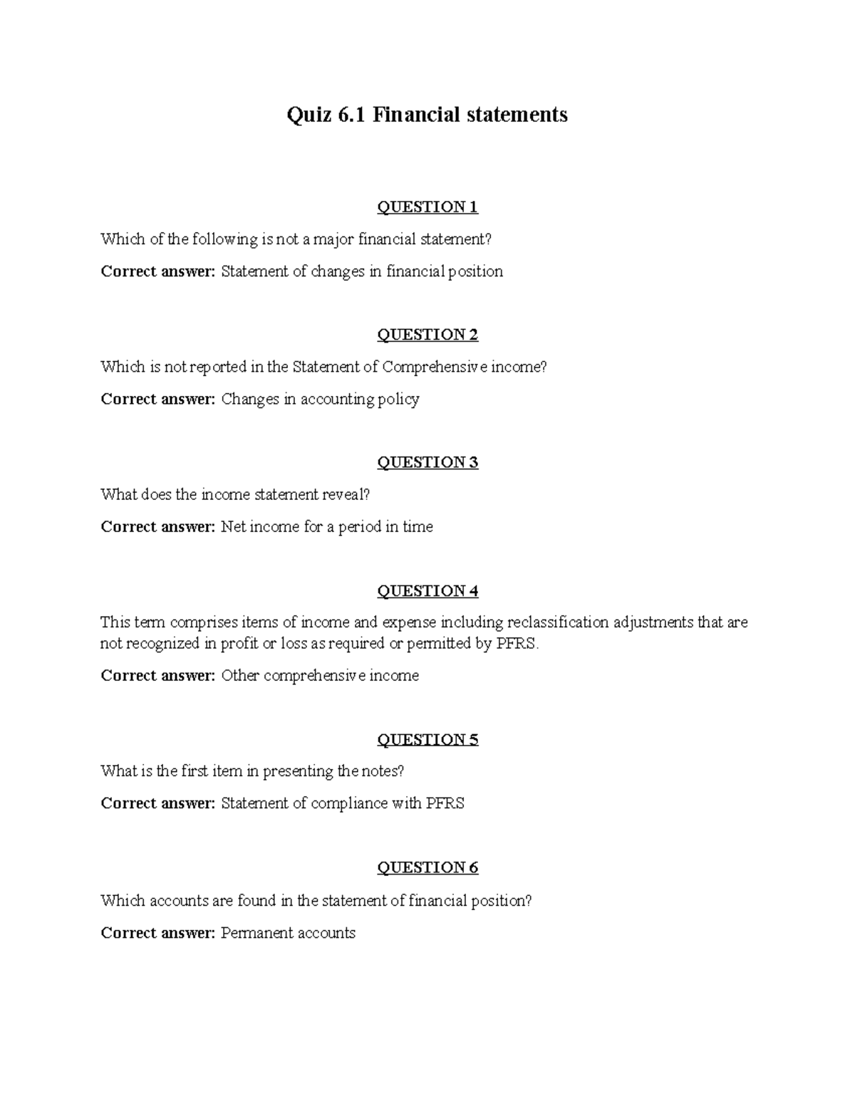INTERMEDIATE ACCOUNTING 3 Quiz 6.1 Financial Statements Overview - Studocu