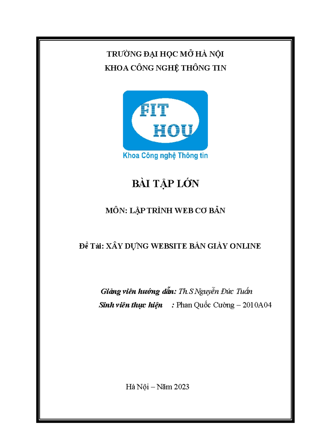 BTL LTW - Xây Dựng Hệ Thống Website Bán Giày Online - Studocu