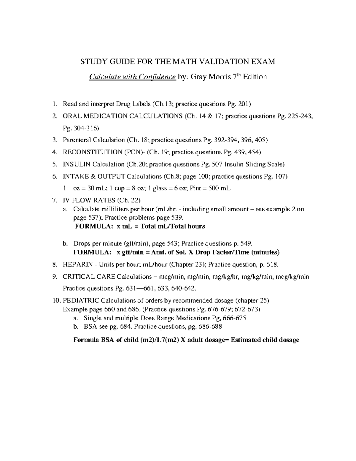 MATH 101: Study Guide for the Validation Exam - Calculate with ...