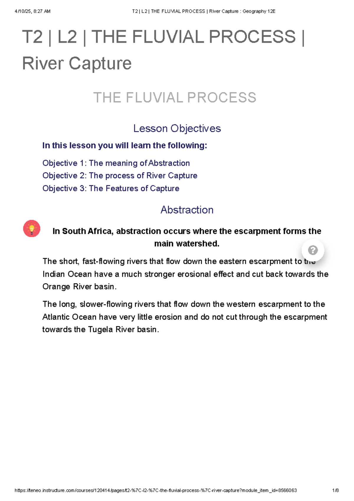 T2 L2 Fluvial Processes: Exploring River Capture in Geography 12E - Studocu
