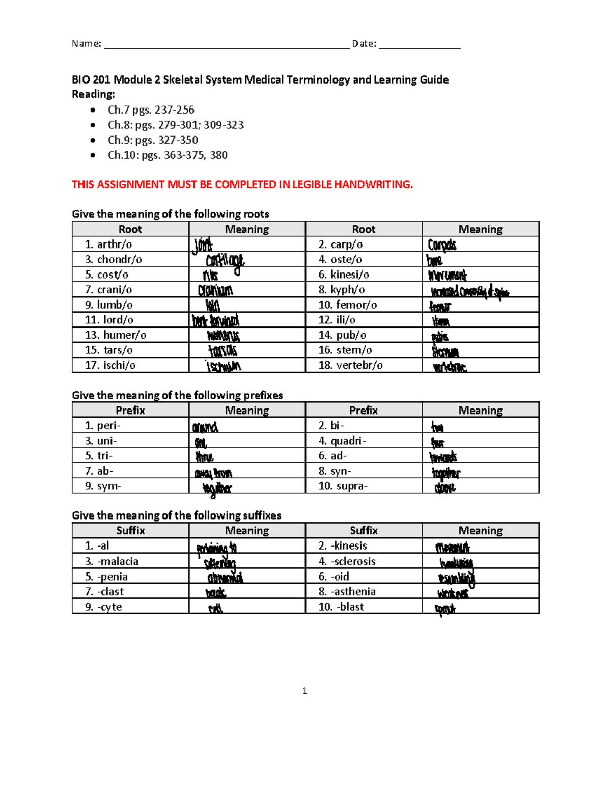 Module 2 Learning Guide - Skeletal System - BIO 201 Module 2 Skeletal ...